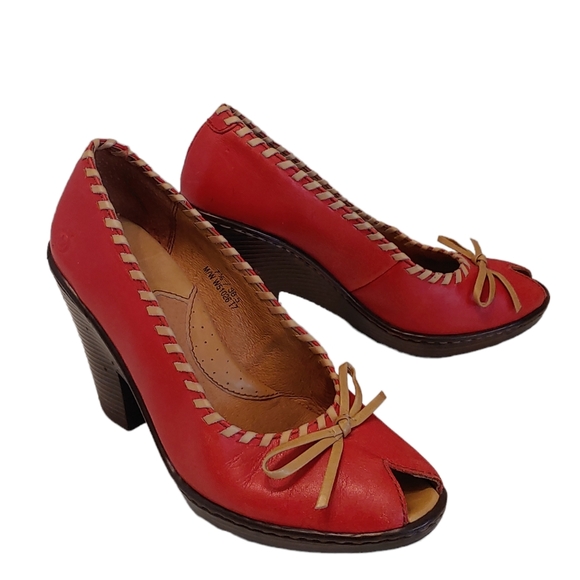 Born | Shoes | Born Women Leather Red Beige Peep Toe Classic Pump Heel ...